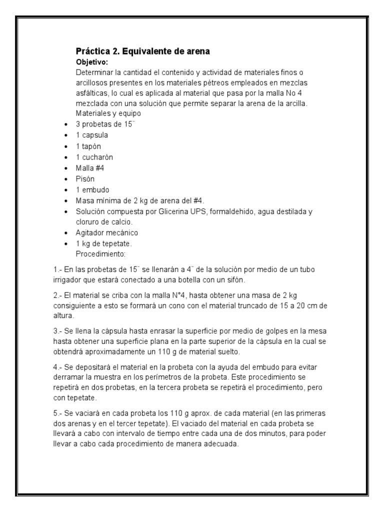 Practica 2, Equivalente de Arena | PDF