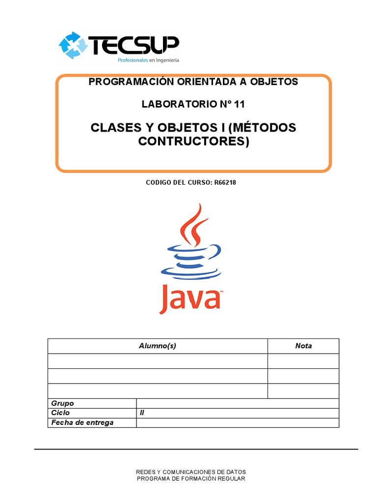 Lab 11 - Clases y Objetos I (Métodos Constructores) | PDF | Java (lenguaje de programación ...