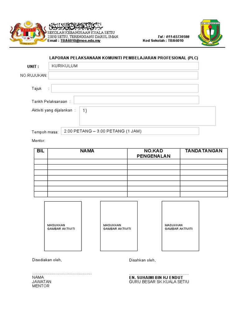 Contoh Borang Laporan PLC | PDF