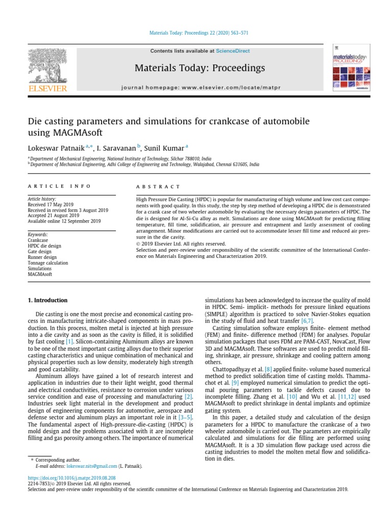 Die Casting Parameters and Simulations | PDF | Casting (Metalworking) | Mechanical Engineering