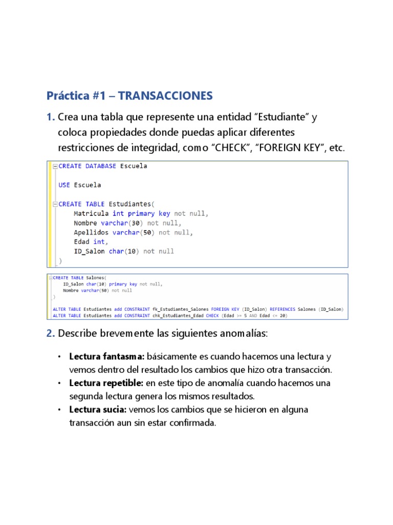 Práctica #1 - Transacciones | PDF