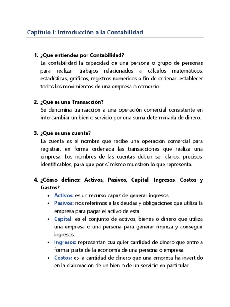 Capítulo I - Introducción A La Contabilidad | PDF | Contabilidad | Business