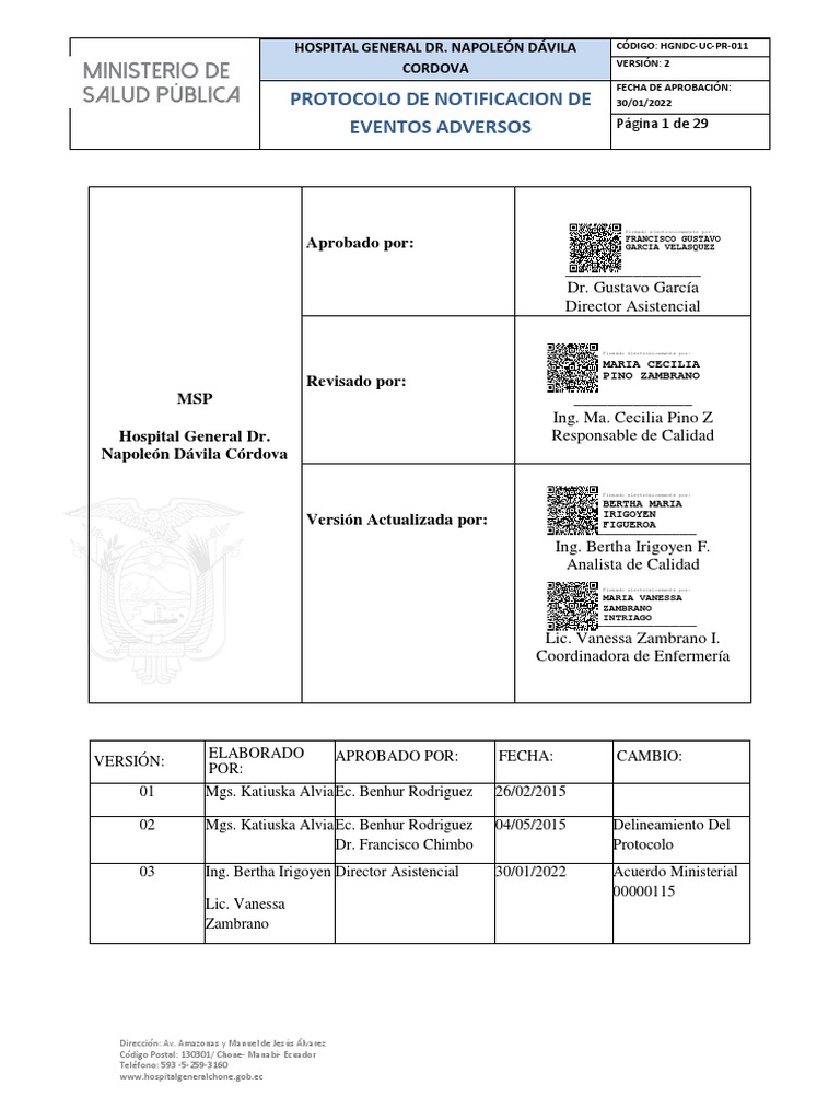 11-Protocolo Notificacion de Eventos Adversos | PDF | Seguridad del paciente | Hospital
