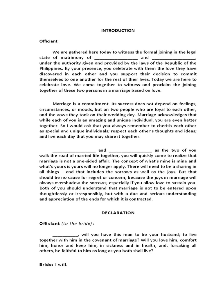 Civil Wedding Ceremony Script | PDF | Marriage, Unions And Partnerships ...