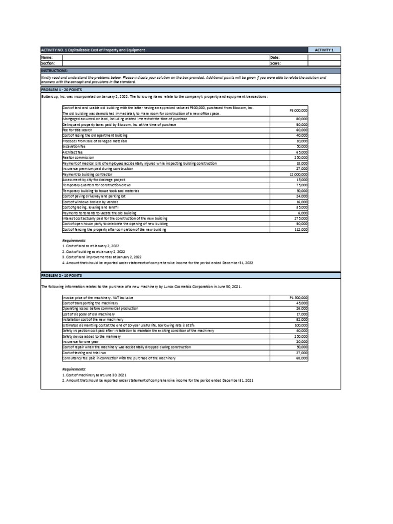 Activity - 01&02 - Capitalizable Costs and Modes of Acquisition of PPE ...