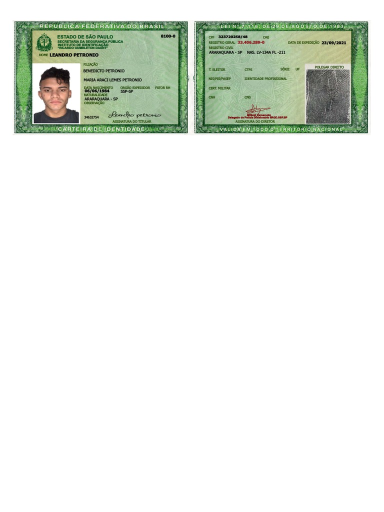 RG - Leandro 1 | PDF | Polícia | Crime e Violência