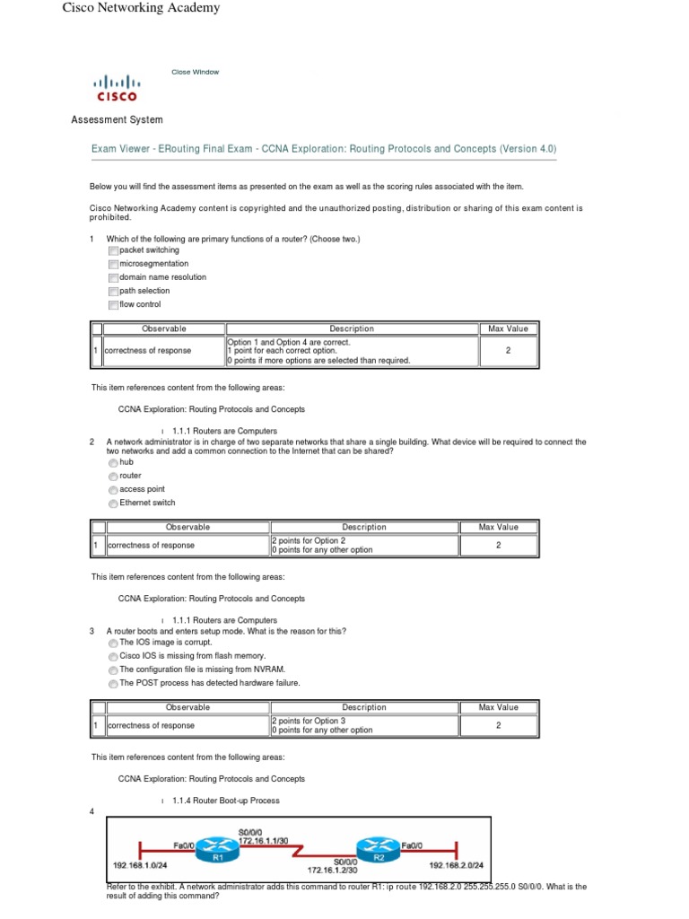 Ccna 2 Exploration Erouting Final Exam Form2 V 40 Pdf Routing