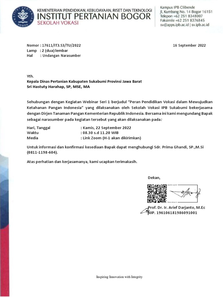 Surat Undangan Webinar - Kepala Dinas-Signed | PDF