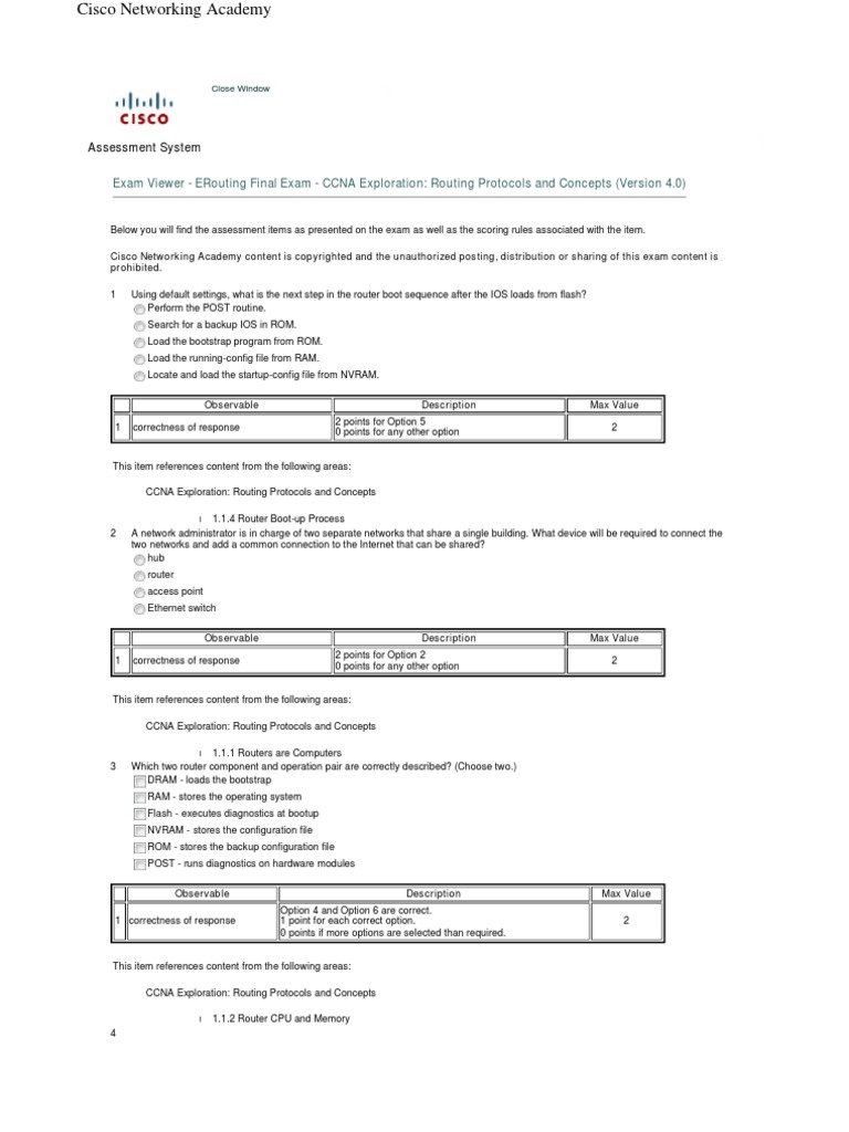 Ccna 2 Exploration Erouting Final Exam Form3 V 4 0 Pdf Routing Router Computing