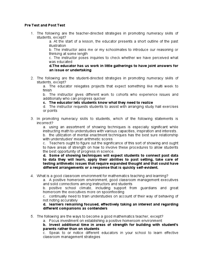 Pre and Post Test For Evaluation | Download Free PDF | Teachers | Learning