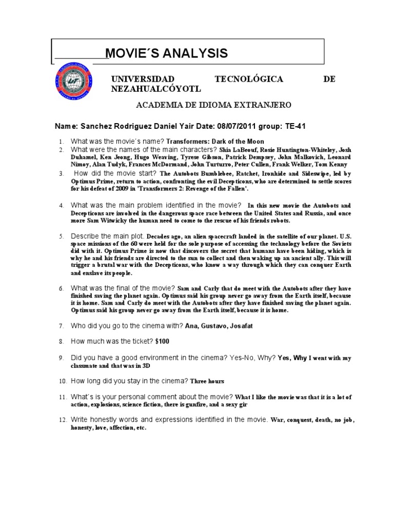 Movie S Analysis: Universidad Tecnológica DE Nezahualcóyotl | PDF