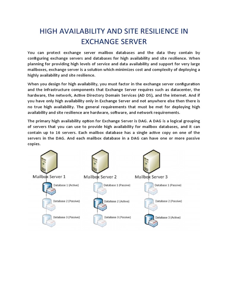 High Availability and Site Resilience in Exchange Server | PDF | Microsoft Exchange Server ...