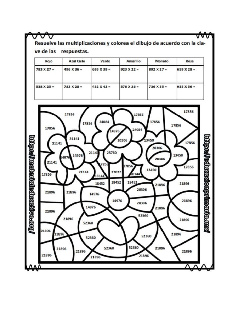 Multiplicaciones para Colorear | PDF