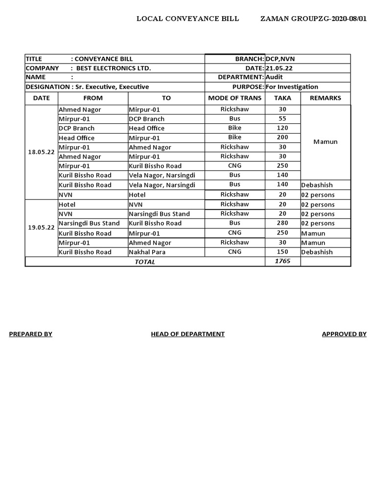 Conveyance Bill-Dsp | PDF