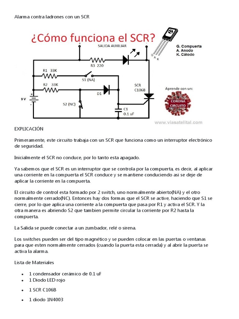 Alarma antirrobo con SCR C106B | PDF | Fuente de alimentación | Relé