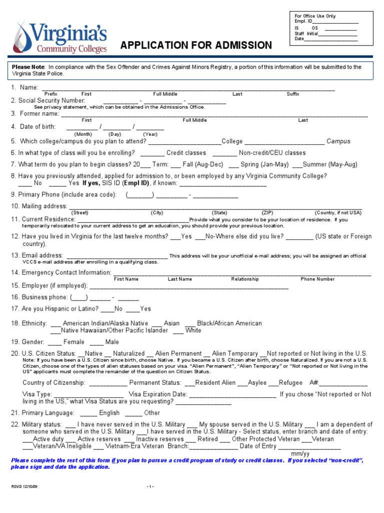 Application For Admission: Virginia State Police | PDF | High School ...