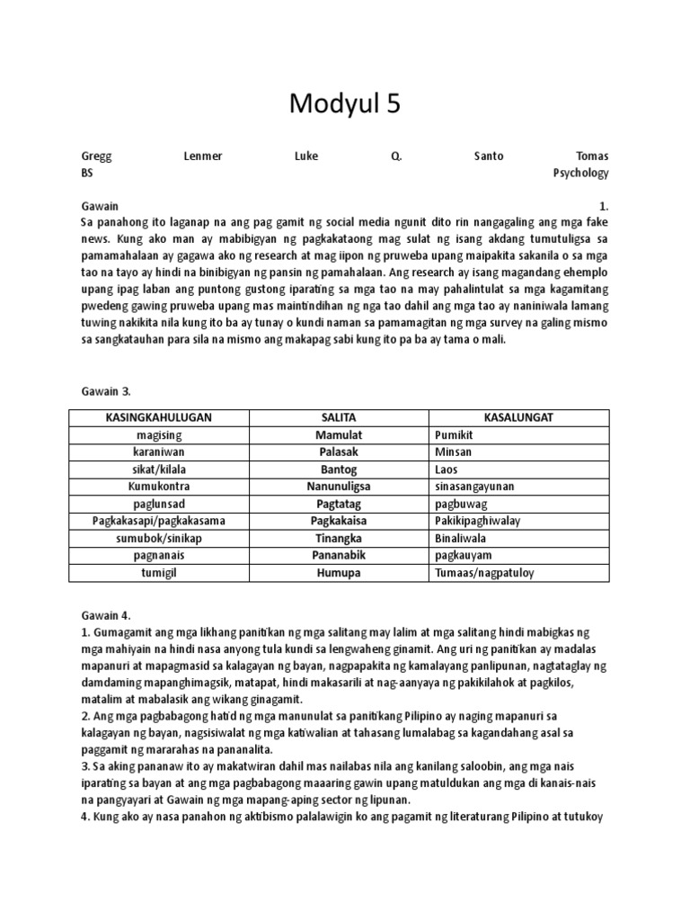 Sagot Sa Modyul 5 | PDF
