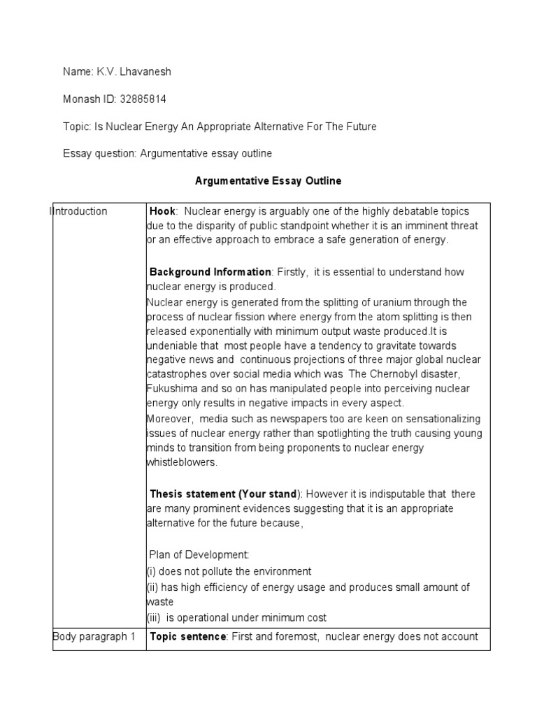 Argumentative Essay | PDF | Nuclear Power | Nuclear Reactor