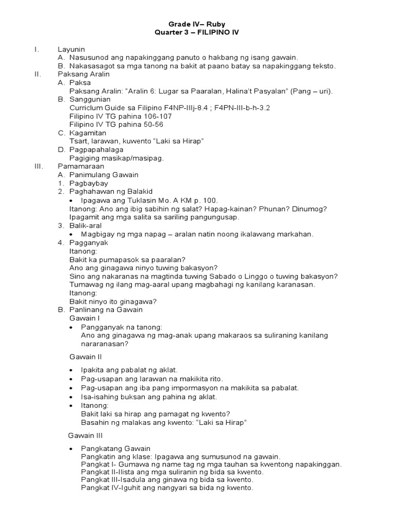 Grade IV - LP Fiilipino q3 | PDF
