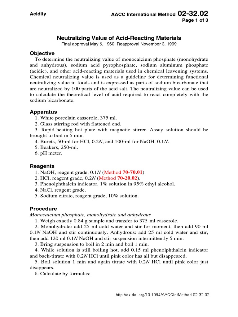 Determining the Neutralizing Value of Acid-Reacting Materials Used in ...
