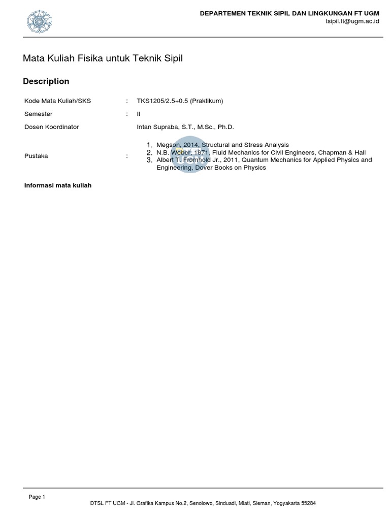 Mata Kuliah Fisika Untuk Teknik Sipil | PDF