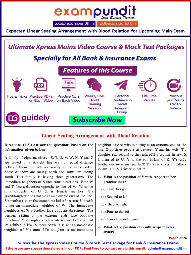 Expected Linear Seating Arrangement With Blood Relation For Sbi | Download Free PDF | Kinship ...