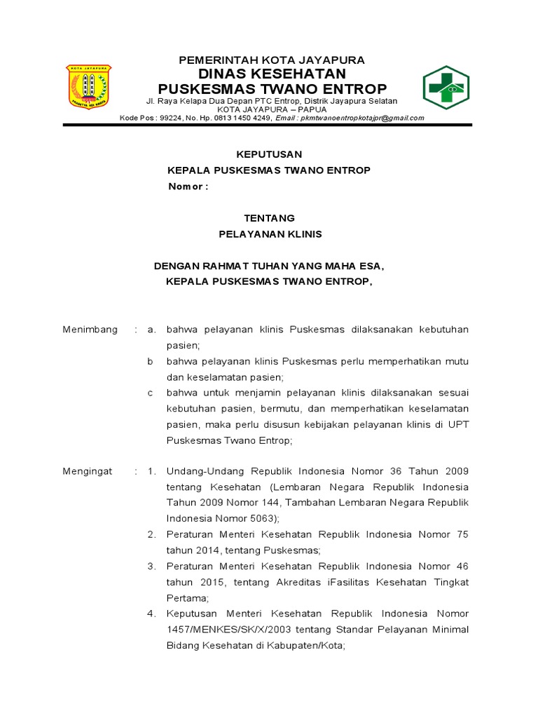 Sk Kebijakan Pelayanan Klinis Pdf