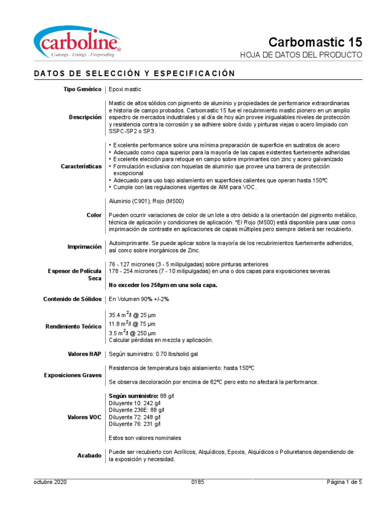 Carbomastic 15 PDS | PDF | Aluminio | Acero