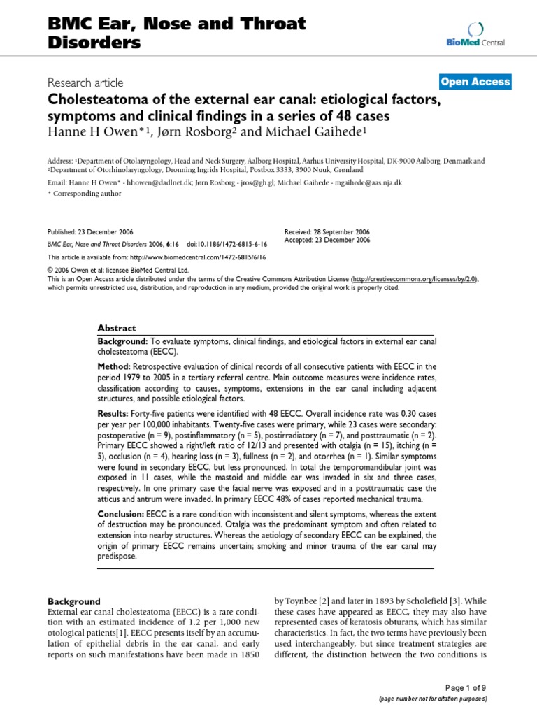 Cholesteatoma of The Ear Canal | PDF | Ear | Medical Specialties