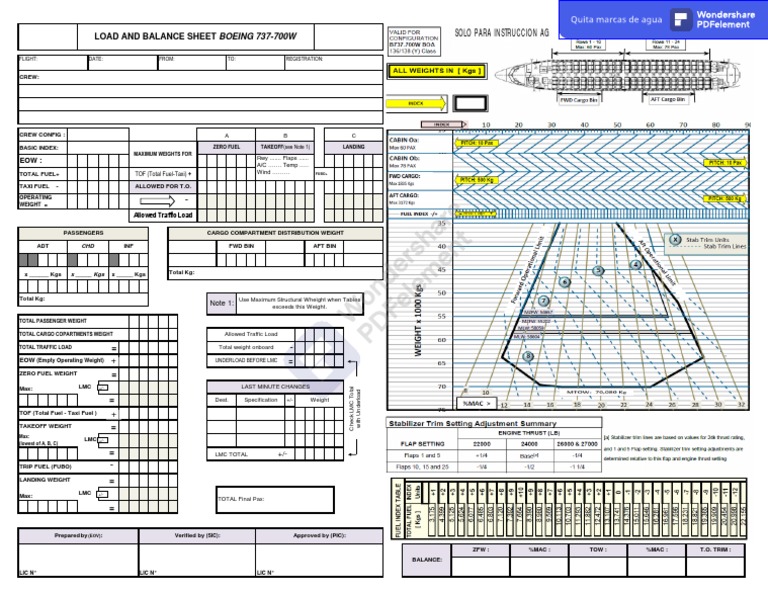 Balancesheet B737-700W Solo Instruccion | PDF | Transport | Aviation Safety