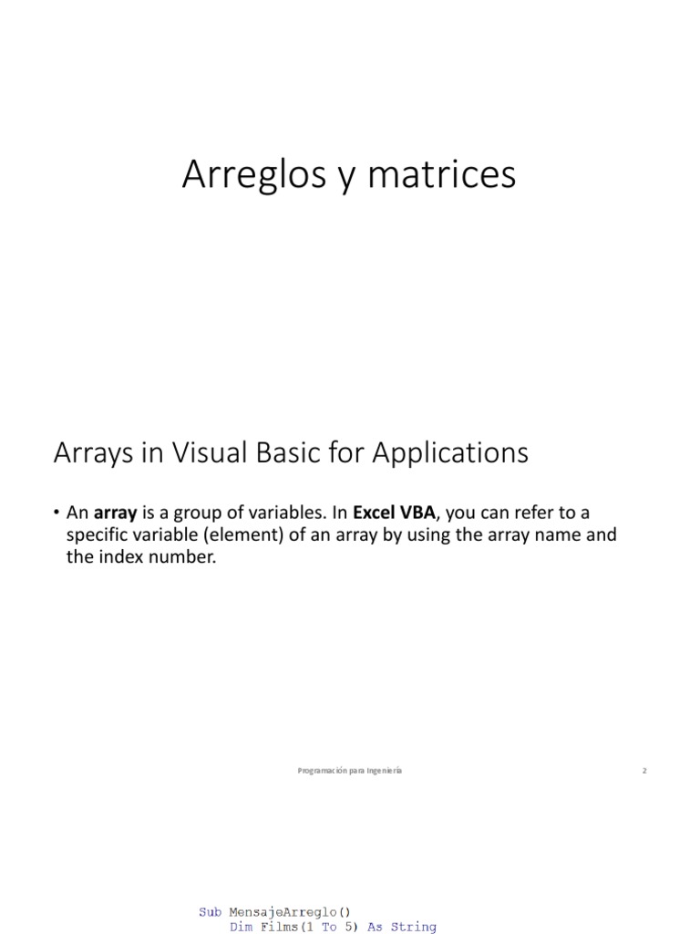 Arreglos y Matrices VBA | PDF