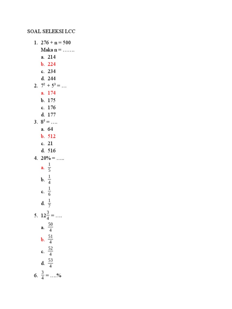 Soal LCC Seleksi (1) Jawaban | PDF