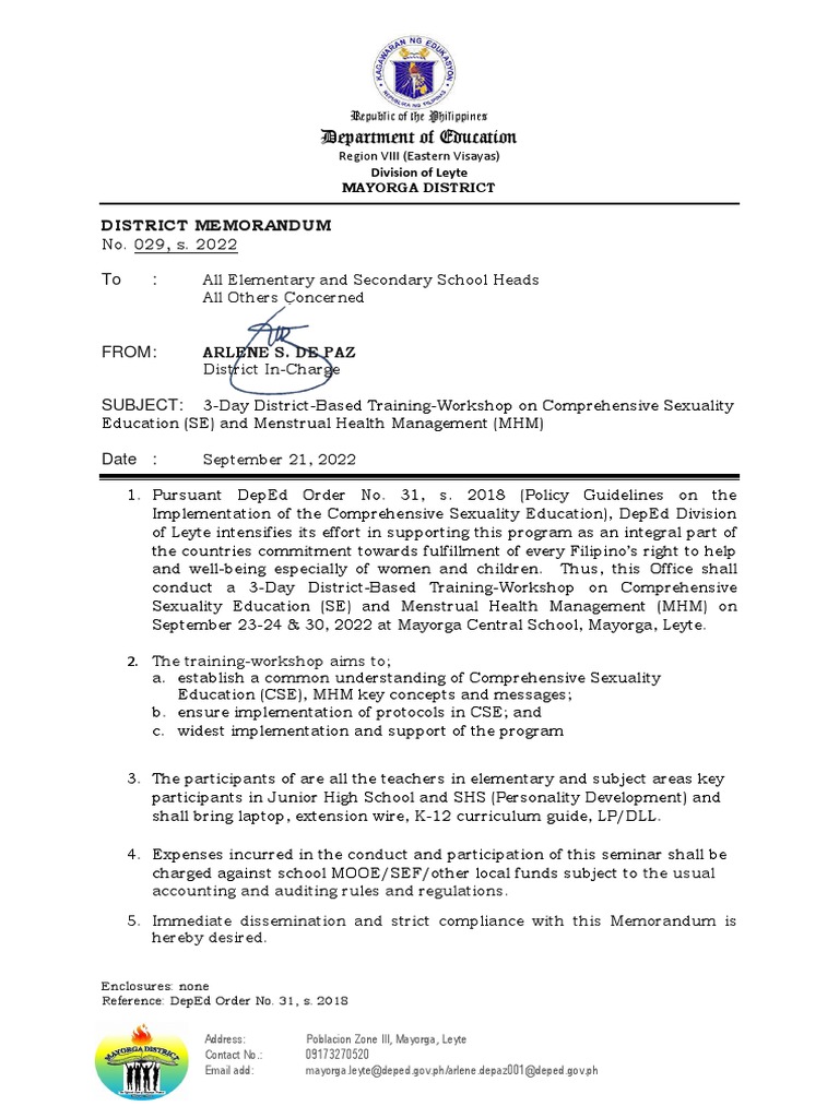 District Memo 029 2022 CSE Training Workshop | PDF