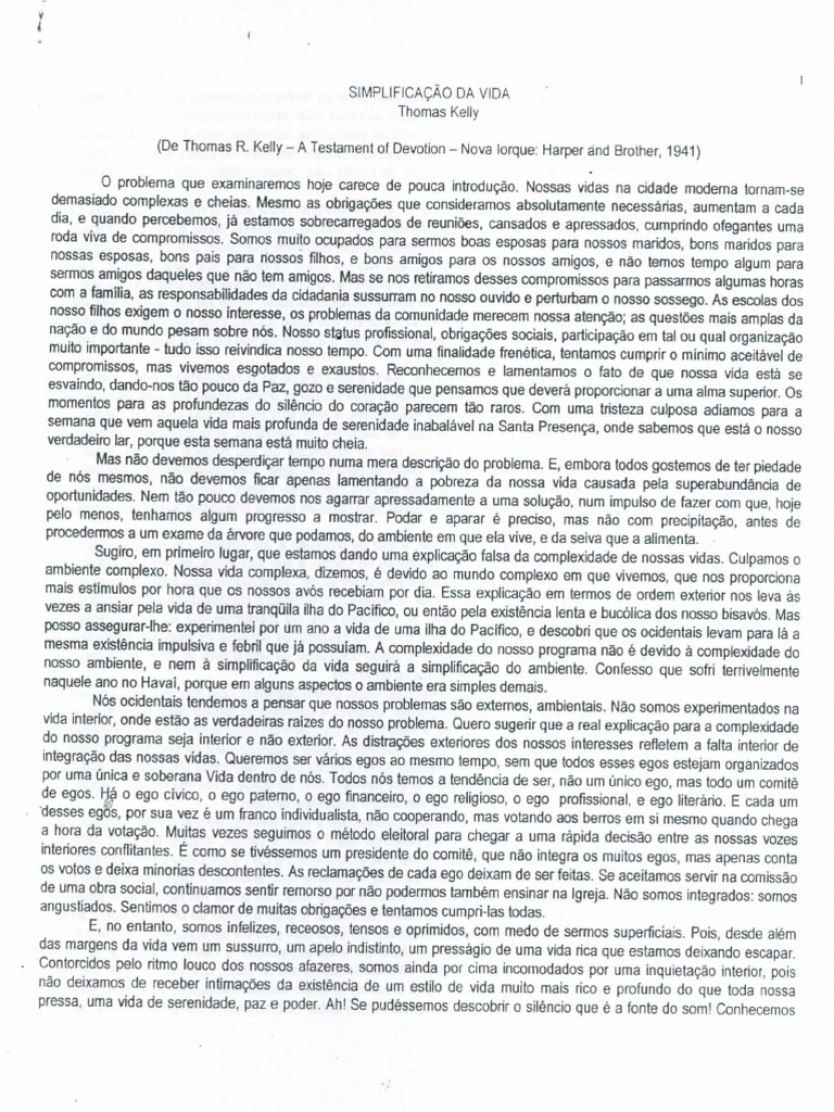 Simplificação Da Vida - Thomas Kelly | PDF