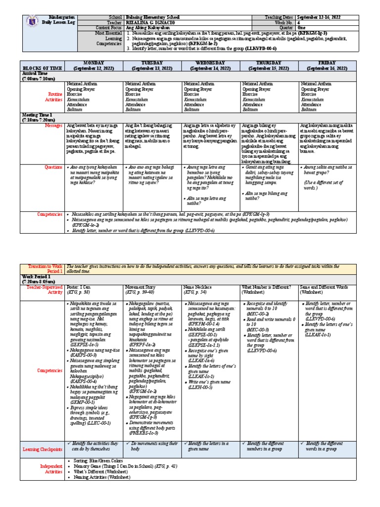 Kindergarten DLL MELC Q1 Week 4 Asf | PDF