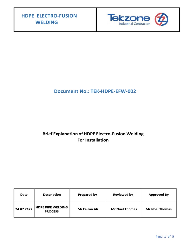 HDPE Electro-Fusion Welding Guide | PDF | Pipe (Fluid Conveyance ...