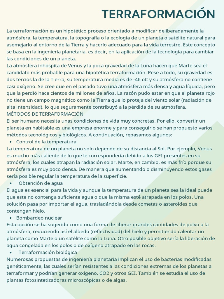 Terraformación | PDF | Atmósfera | Agua