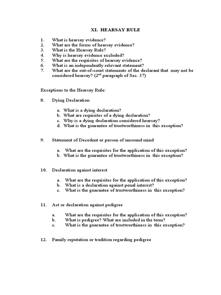 XII. Hearsay Rule | PDF | Hearsay | Common Law