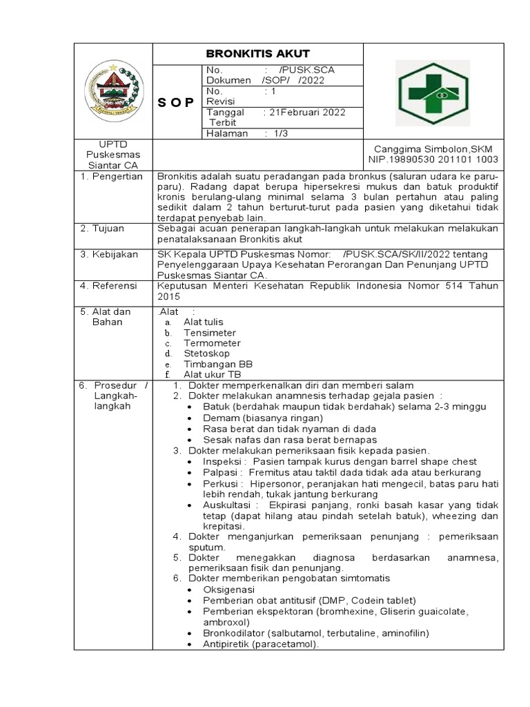 Sop Bronkitis Akut | PDF | Sains & Matematika