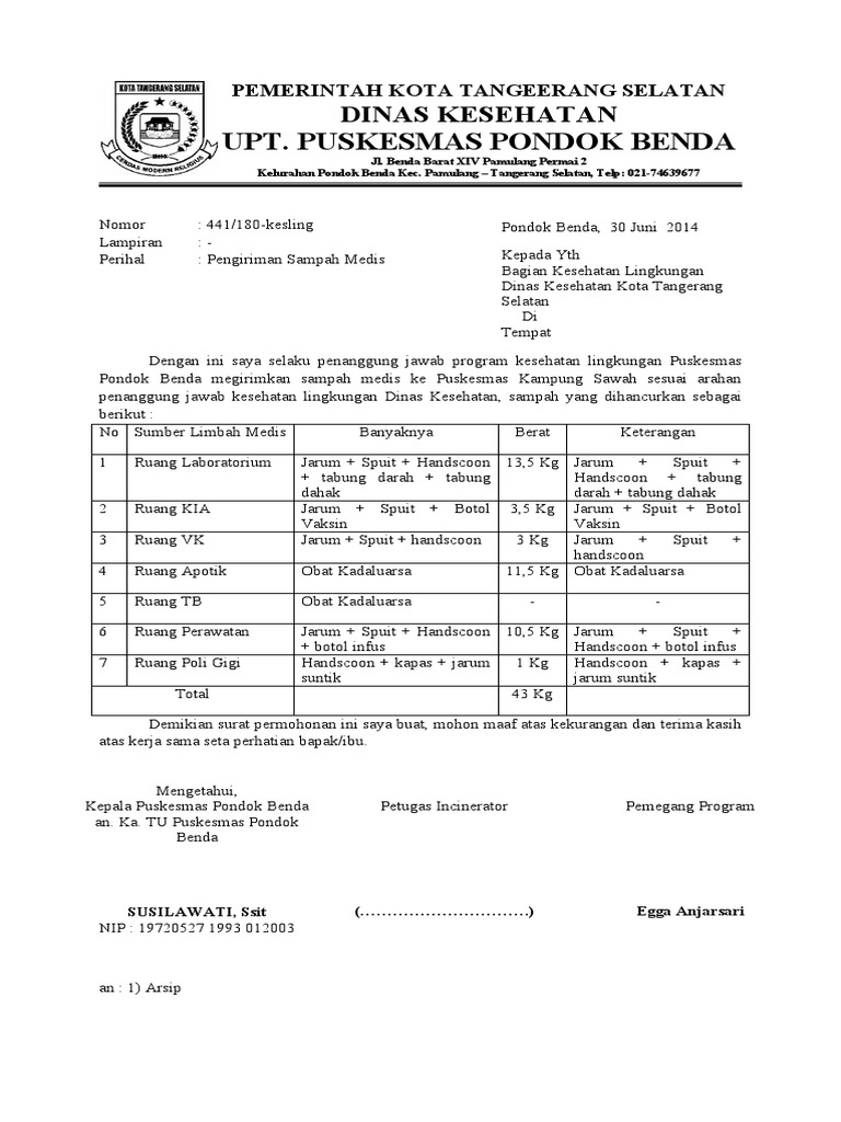 Contoh Surat Pengiriman Sampah Medis | PDF