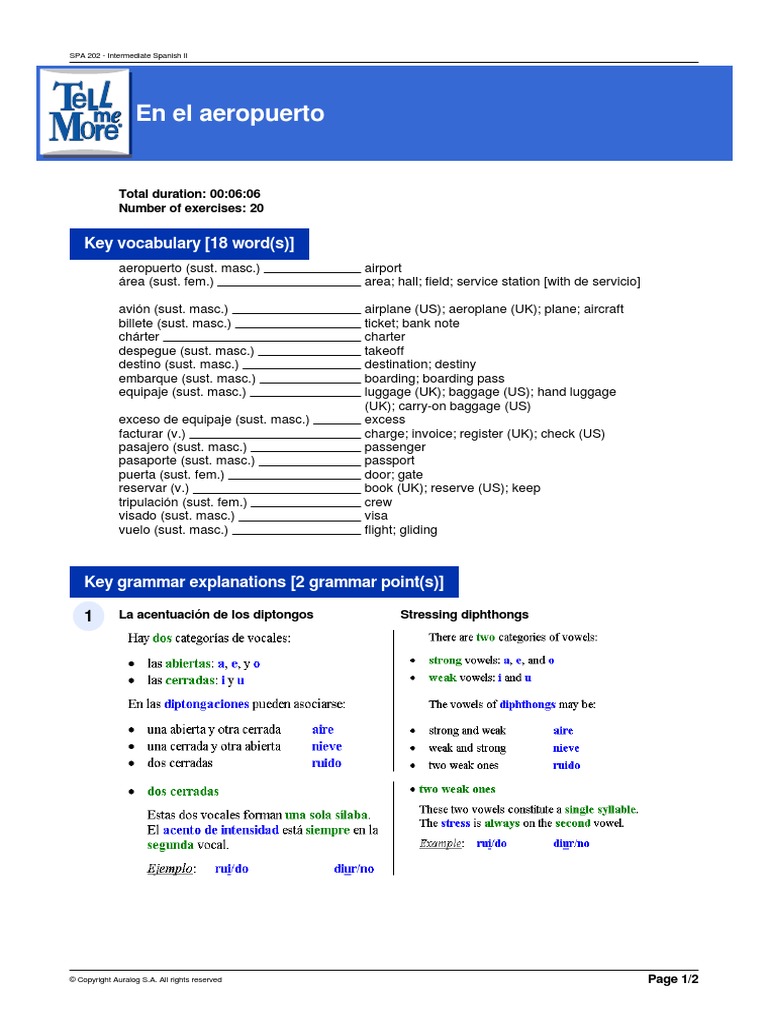 SPA 202 - Intermediate Spanish II - en El Aeropuerto | PDF