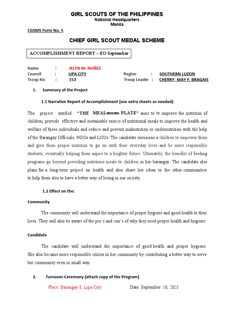CGSMS Form No. 5 | PDF | Malnutrition | Health Sciences