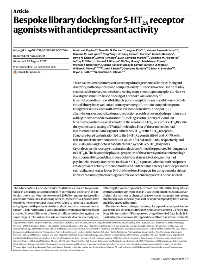 Bespoke Library Docking For 5-HT Receptor Agonists With Antidepressant Activity | PDF | Docking ...