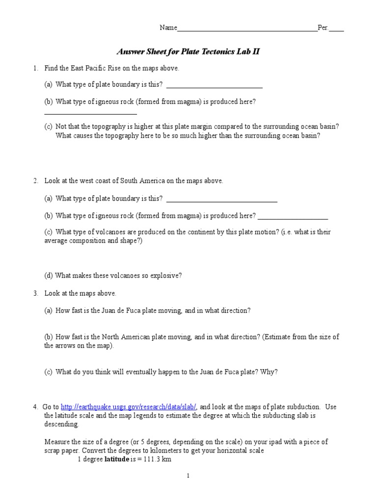 Plate Tectonics Lab II Answer Key | PDF | Plate Tectonics | Volcano