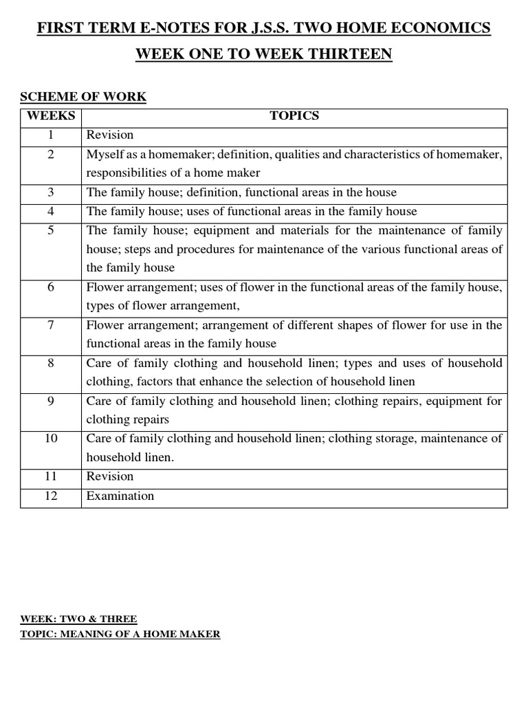 JSS2 Home Economics Lesson Note PDF 2 | PDF | Room | Clothing