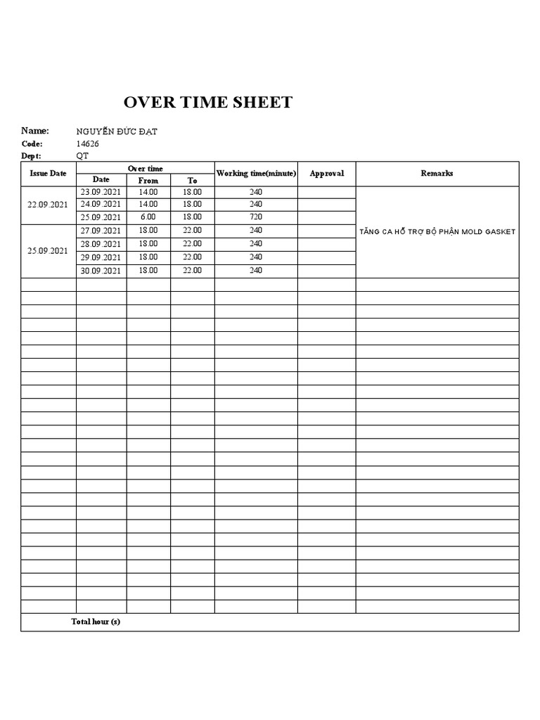 Overtime Sheet (Giấy Tăng CA) | PDF