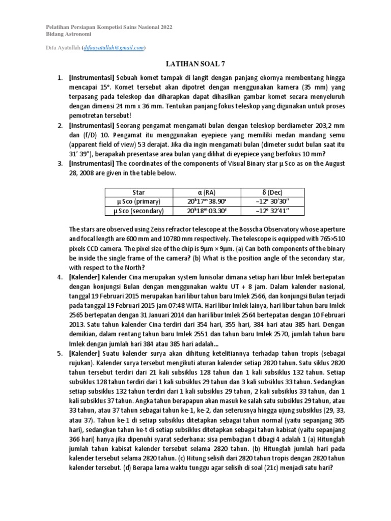Latihan Soal Astronomi Kompetisi Sains | PDF | Metode & Bahan Ajar | Sains & Matematika
