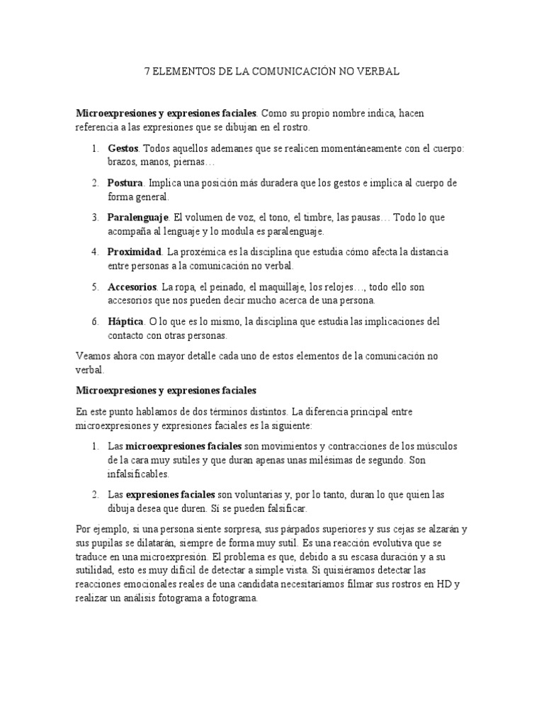 7 Elementos de La Comunicación No Verbal | PDF | Comunicación no verbal | Comunicación