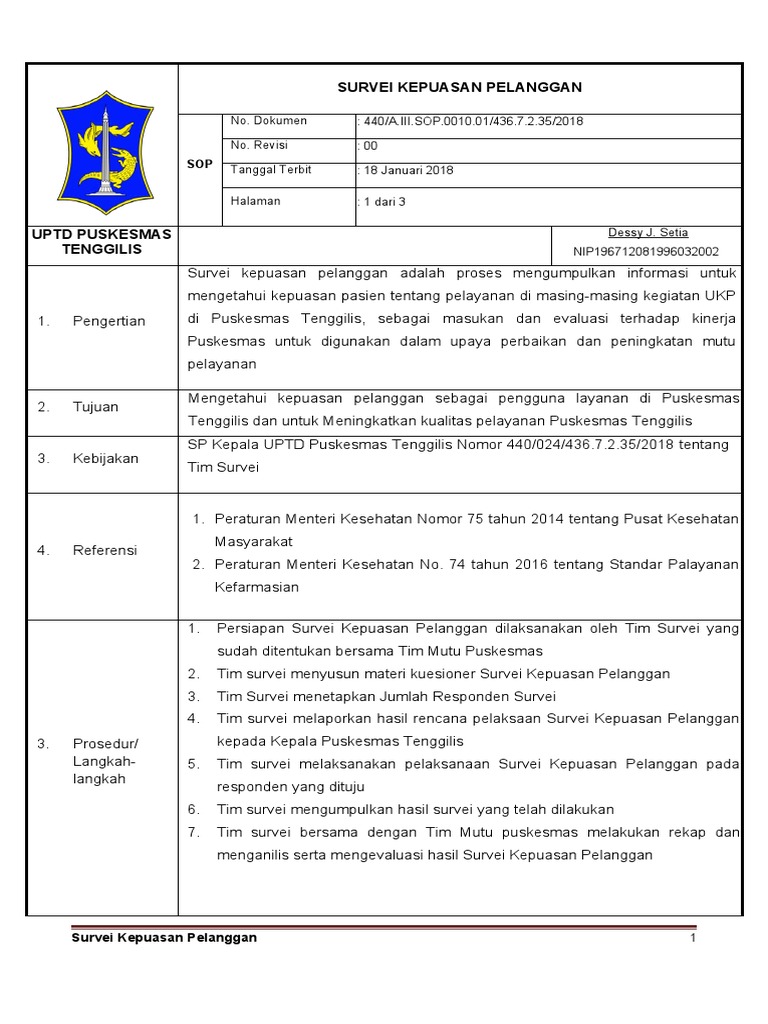 Sop Survey Kepuasan Pelanggan 2018 | PDF