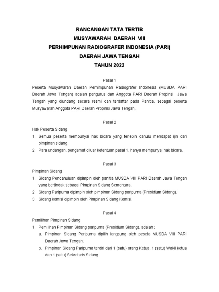 Tata Tertib MUSDA VIII PARI Jateng | PDF | Karier & Perkembangan | Hukum